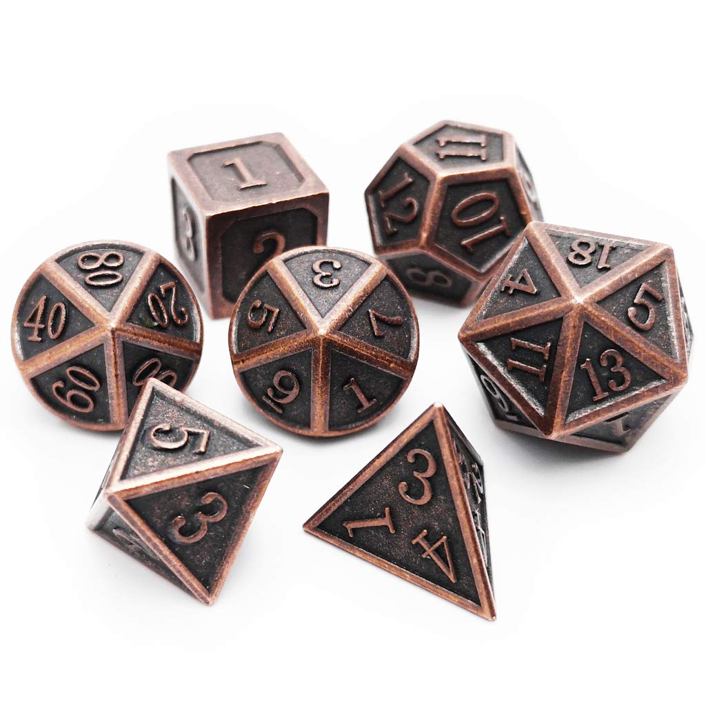 10 Piece Metal Dice Set D&D Antique Copper Ancient DND Dice Bundle