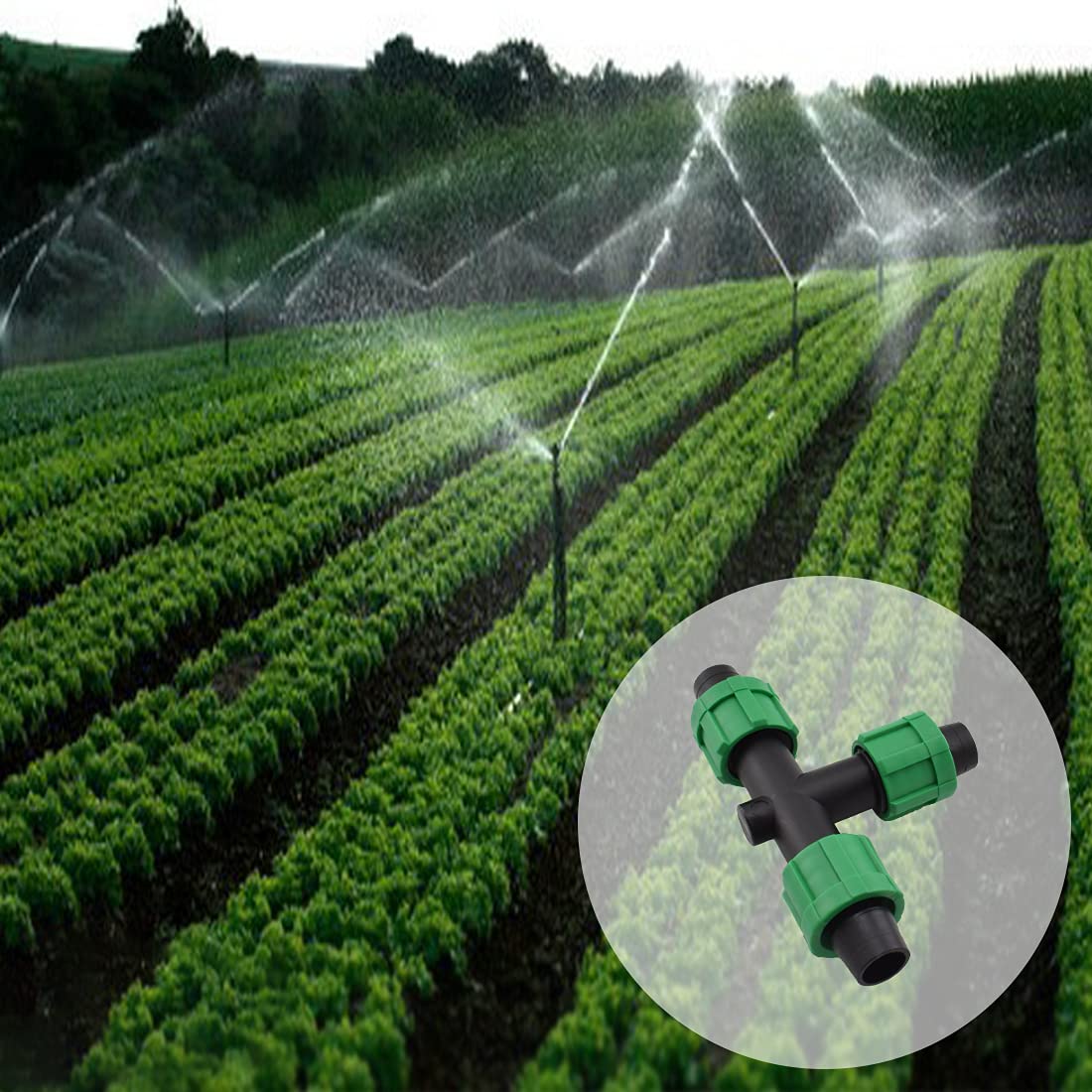 MARRTEUM Drip Irrigation Tee Fittings Universal Barbed Locking 3-Way Coupling Connectors for 16-17mm Drip Tape Tubing Sprinkler System [8PCS, Green]