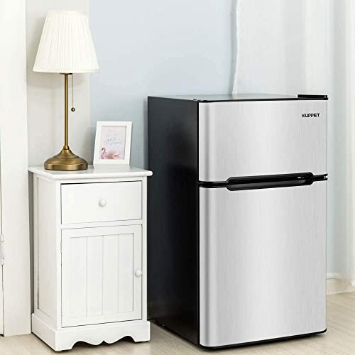 3.2 Cu.Ft Mini Refrigerator Compact Refrigerator Mini Fridge Stainless Steel with Freezer,2 door, for Dorm,Garage, Camper, Basement or Office,Silver, Silver, 19.1 x 20.1 x 33.5 inches