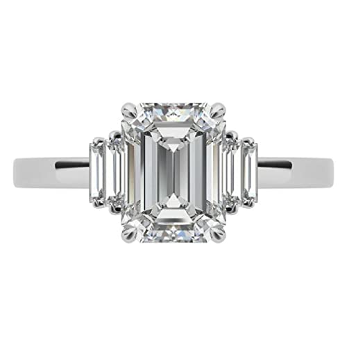 10K Solid White Gold Handmade Engagement Ring, 3 CT Emerald Cut Moissanite Diamond Solitaire Wedding/Bridal Ring for Women/Her, Minimalist Ring Anniversary Ring Gifts (6.5)
