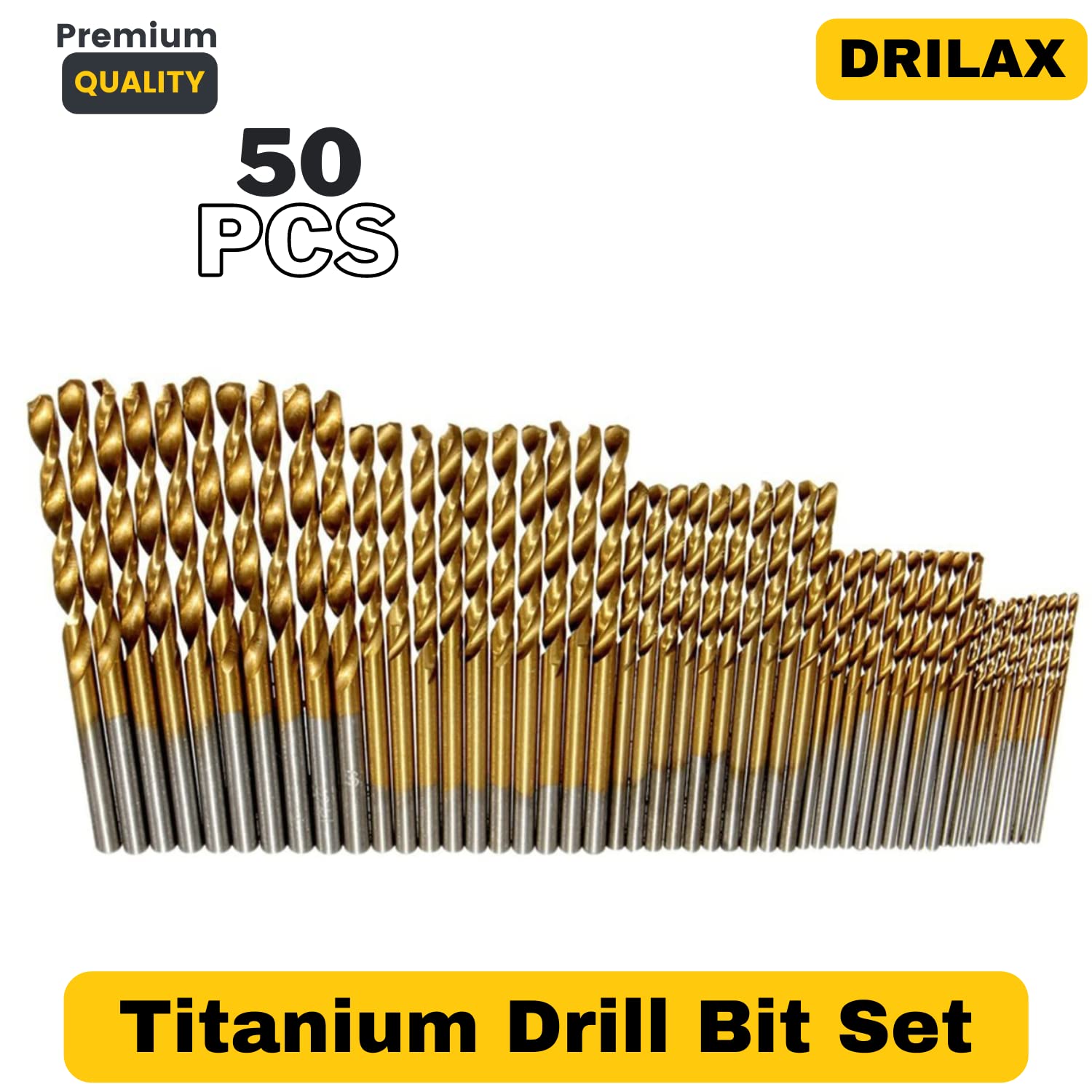 50 pcs 1mm 1.5mm 2mm 2.5mm 3mm Titanium Coated HSS High Speed Steel Drill Bit Tool Set for Drilling Holes in Leather, Soft Metal, Wood, Plastic, Soft Materials, Aluminum, Amber, Models