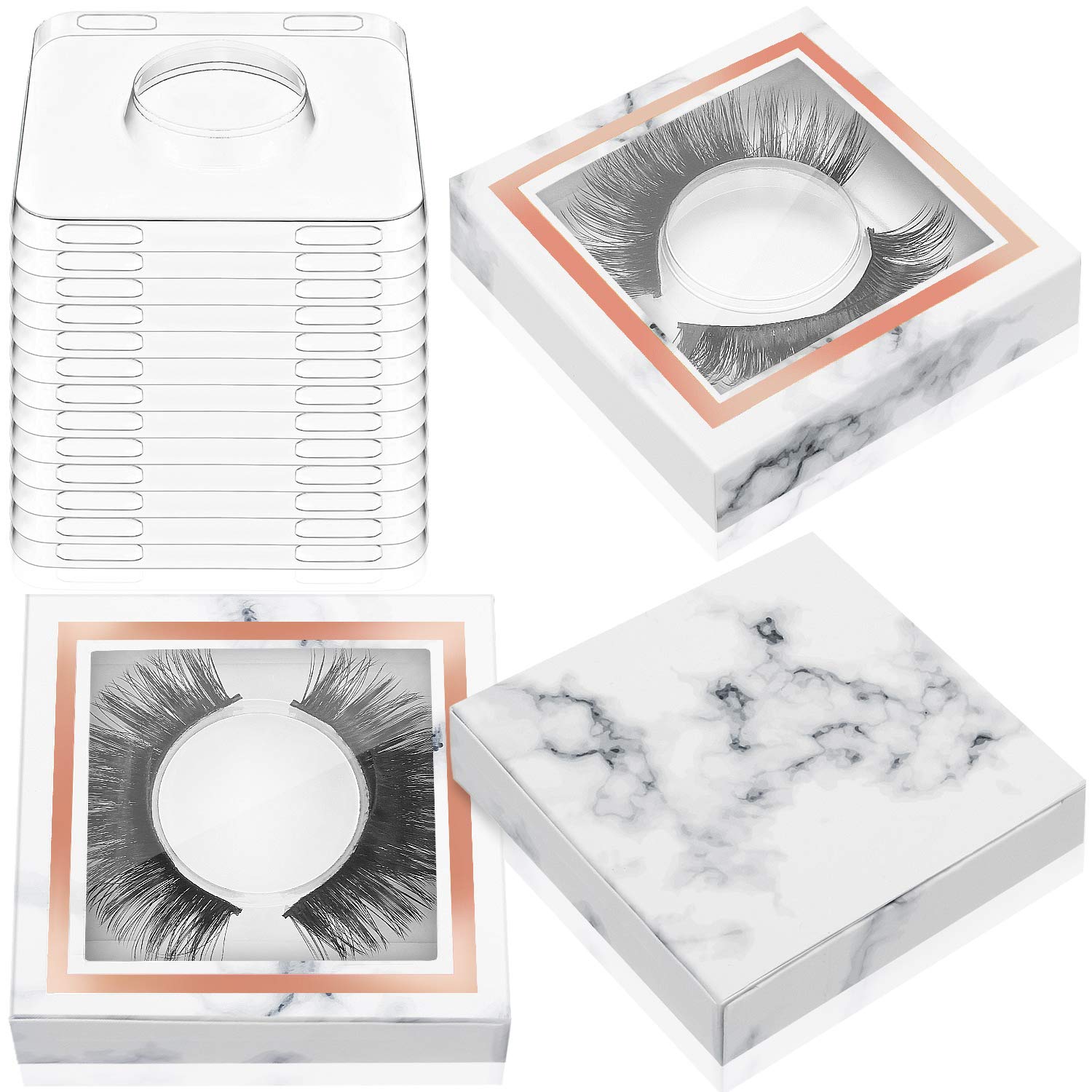 100 Piece Empty Eyelash Packaging Box Paper Lashes Boxes Packaging, 50 Piece Empty Eyelash Boxes Lash Box, 50 Piece Empty Eyelash Boxes Tray False Eyelashes Storage Packing Box Lid Tray (Marble)