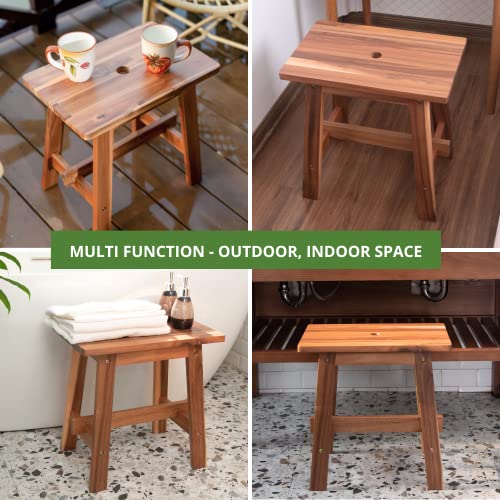 BEEFURNI Rectangular Acacia Wood Stool, Small Bench Seat, Small End Table Stool; Bathroom Stool Wood; Plant Stool; Makeup Stool; Perfect Size for Living Room, Bathroom, 1-Year Manufacturer Warranty