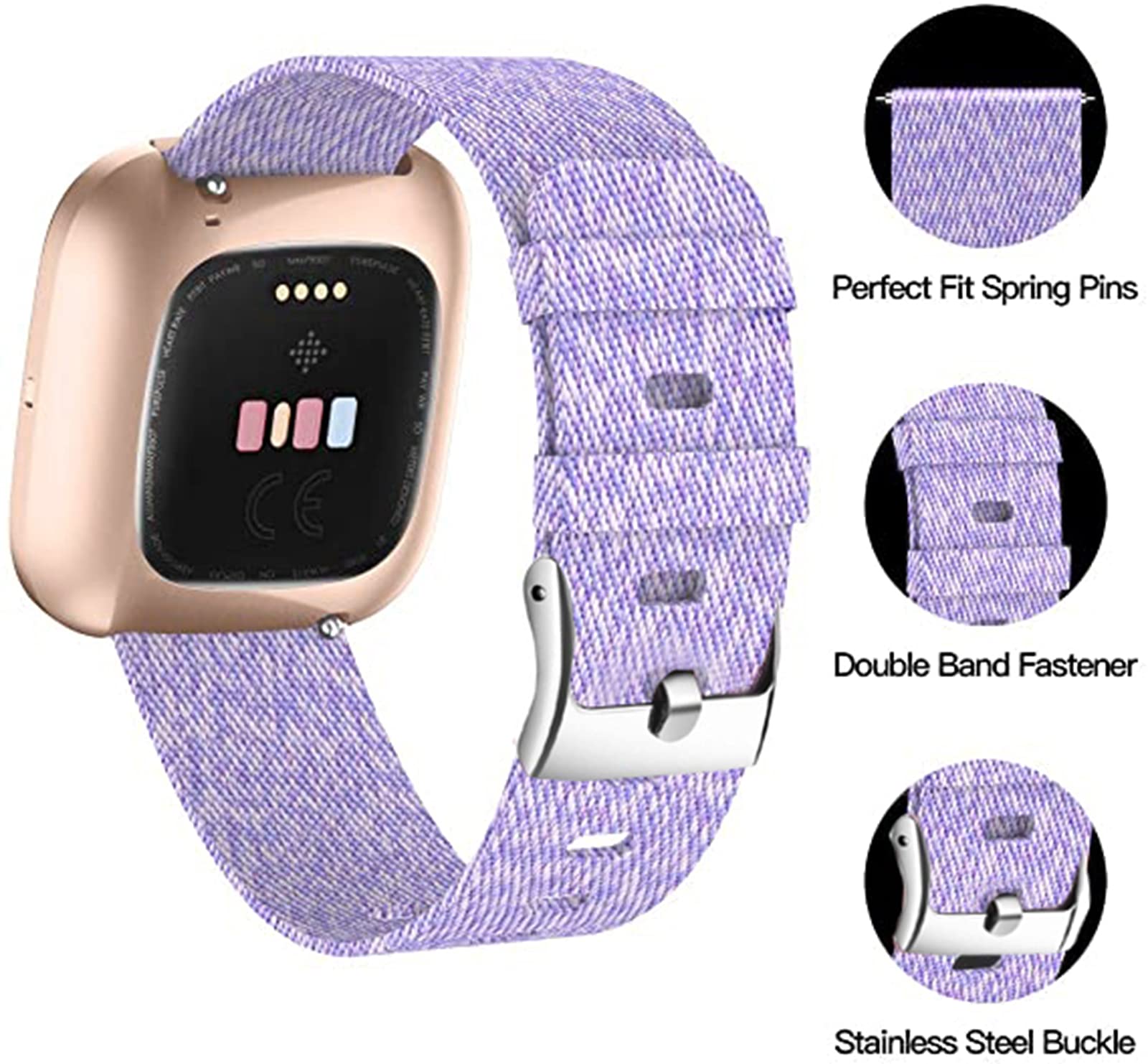 Lamshaw GT01 Smartwatch Band, Breathable Nylon Woven Fabric Replacement Accessory Strap Compatible for Dirrelo GT01 / LETSCOM GT01 1.55" / Hamile Smart Watch/Fitpolo GT01 Smartwatch (Purple)