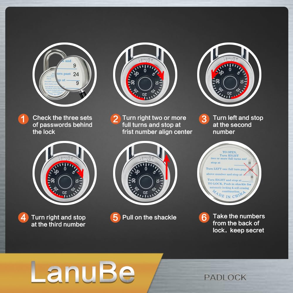 LanuBe Lock Standard Dial Combination Lock, 2 in. Wide, with Different Combinations, Black Turnplate, Pack of 16; Lock for School, Employee, Gym & Sports Locker, Case, Toolbox, Fence and so on