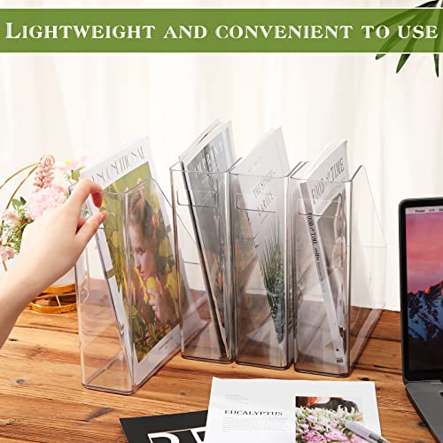 12 Pcs Clear Acrylic Magazine File Holder Plastic Desk Organizer with Handle Basics Vertical Magazine Rack Desk Folder Document Storage Organizer for Home Office School Work Study Desktop Supplies