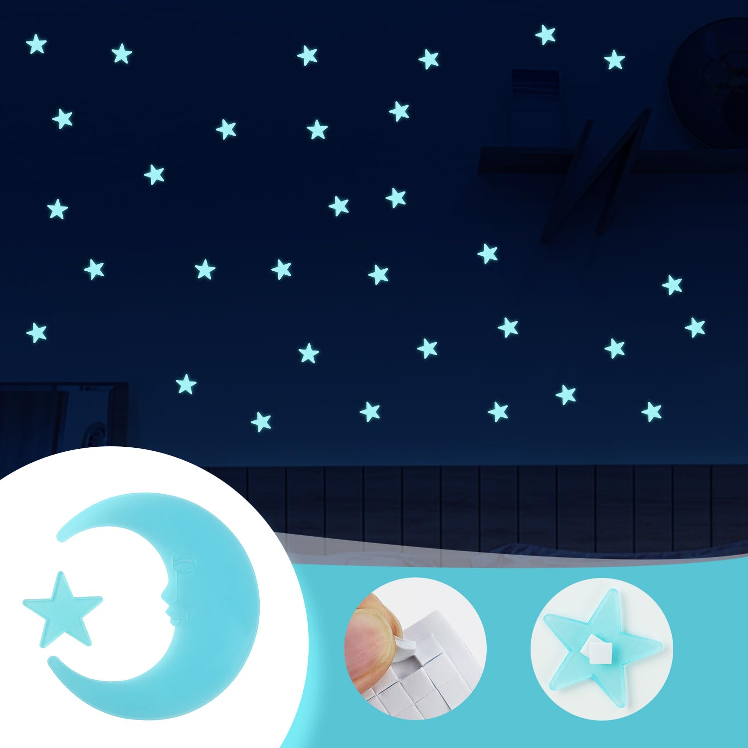 100 Stars and 1 Moon Glow in The Dark Luminous Fluorescent 3D Plastic Glow Stars Moon for Ceiling, Glowing Wall Stickers Create a Realistic Starry Sky, Room Decorations (Pink)