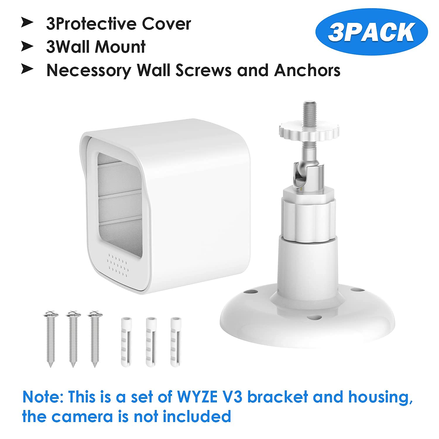 3-Pack Wall Mount Bracke and Housing for Wyze Cam V3 and V3 Pro Camera, wyze v3 Cover Indoor/Outdoor Video Security Accessories,Sun Protection Protective Shell and Adjustable Wall Mounting Brackets