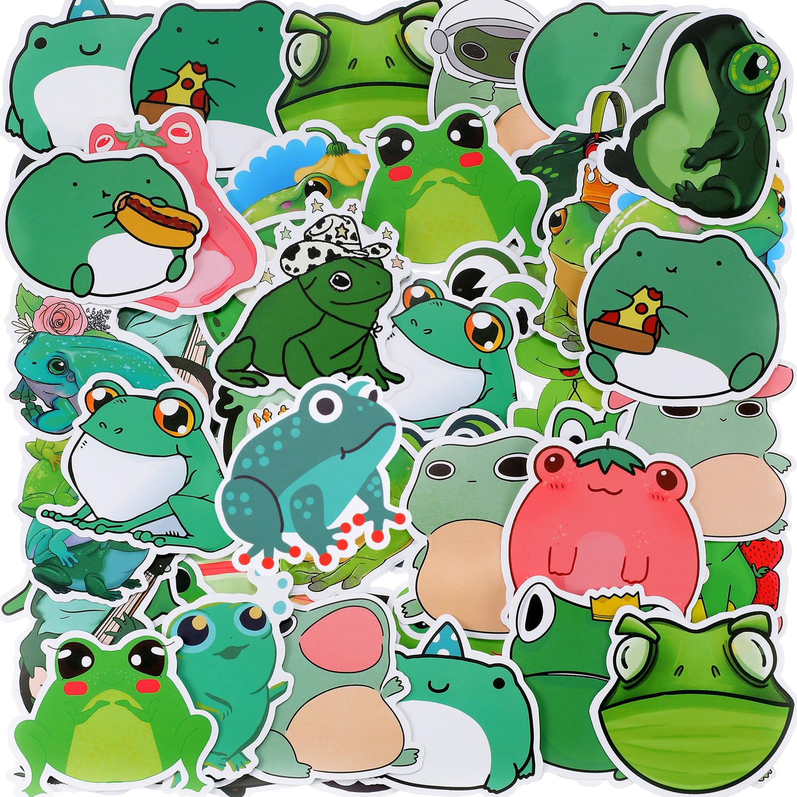 100 Pieces Frog Stickers Frog Decals Cute Frog Laptop Vinyl Stickers Cartoon Frog Waterproof Decorative Stickers for Computer, Luggage, Guitar, Bottle, Refrigerator