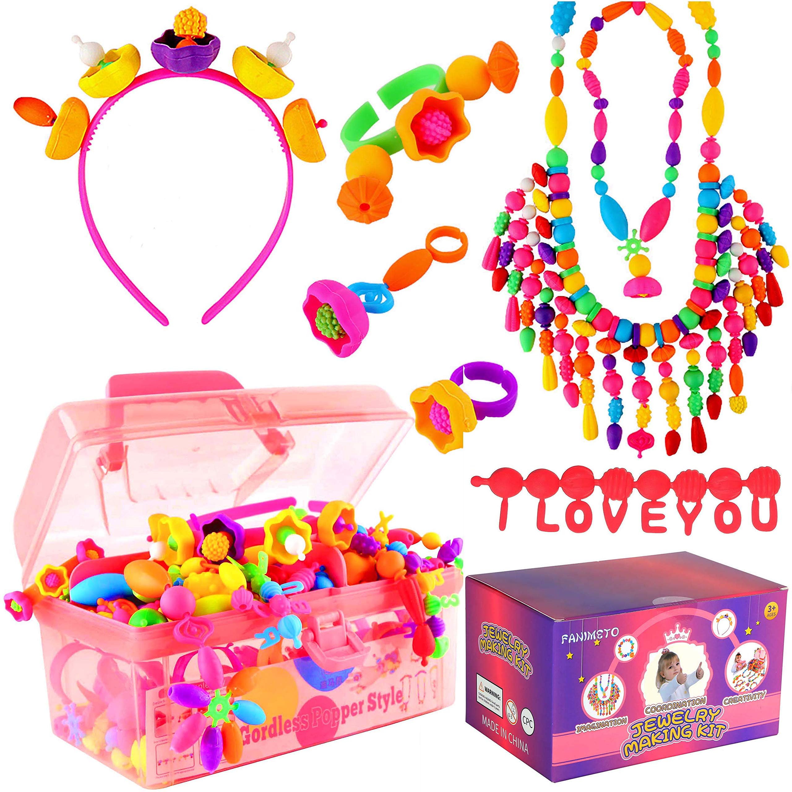 630+pcs Pop Beads Jewelry Making Kit for Kids Snap Beads Kit for Toddlers Arts Crafts DIY Hairband Necklace Bracelet Ring Beads Creativity Toys for 3456789 Year Old Girls