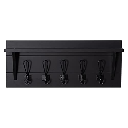 Zoopolyn Wall Shelf with Hooks Underneath 24ββ Long Wall Mounted Coat Rack with Shelf Coat Rack Wall Mount with Shelf Key Hooks for Wall Entryway Shelves for Wall 5 Triple Hooks Black
