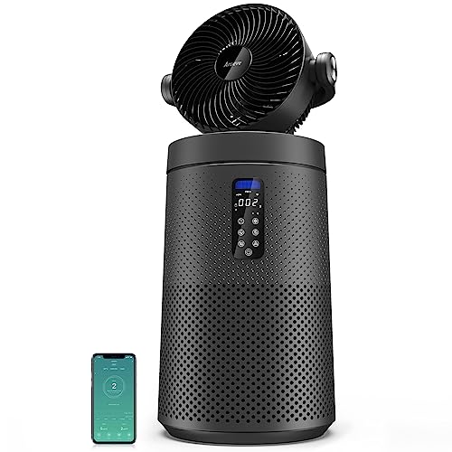 AROEVE Air Purifiers for Home Large Room With Air Circulator Fan System And Smart WIFI True H13 HEPA Oscillating Air Purifier Fan With Washable Filter For Indoors Whole Home, MK08W - Space Gray
