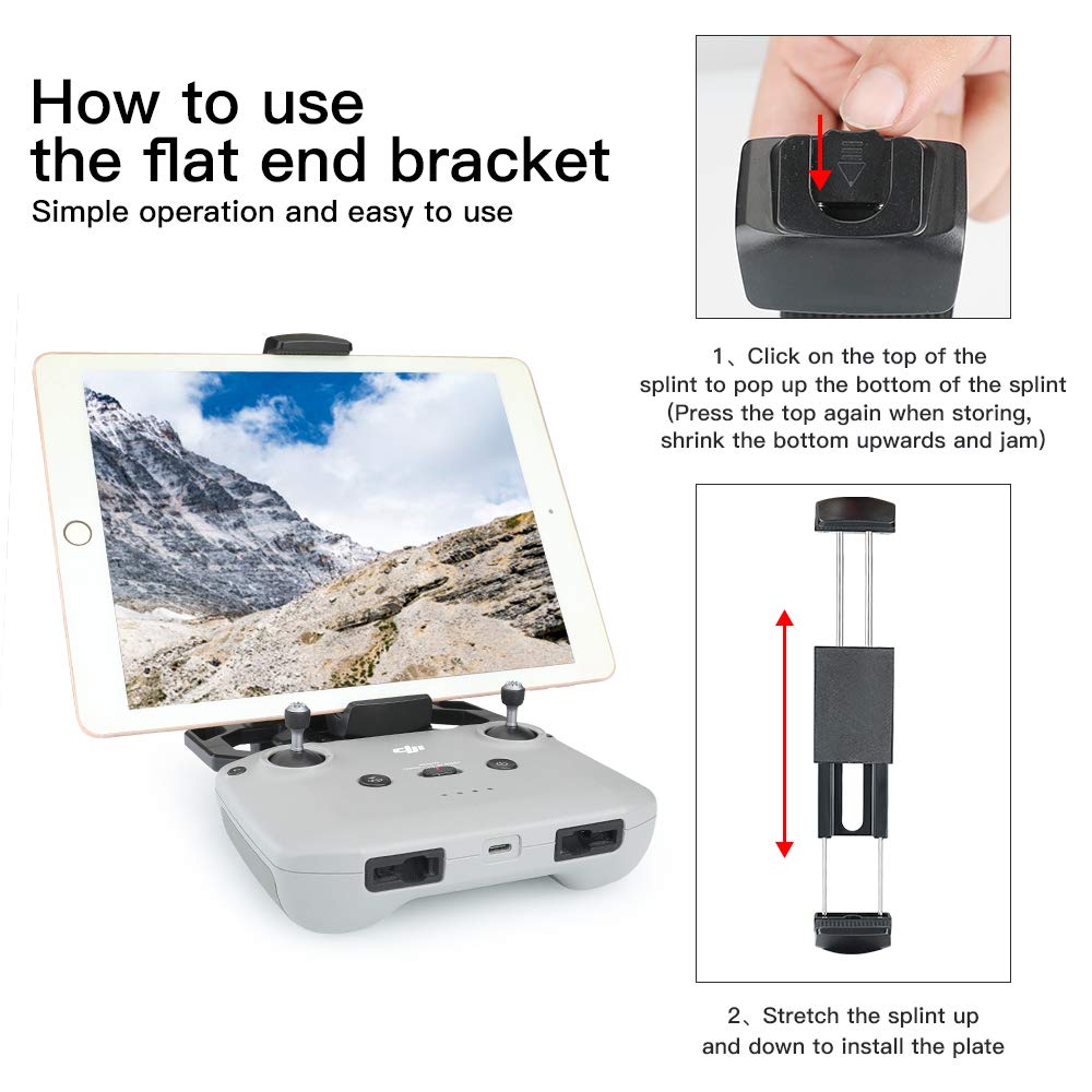 RCGEEK Tablet Stand Compatible with DJI Mavic Mini 4K / Air 3 / Mini 2 / Mini 2 SE/Mini 3 Pro/Air 2 / Mavic 3/ Air 2S Drone Remote Controller 4-11 inch Foldable Tablet Holder with Neck Lanyard