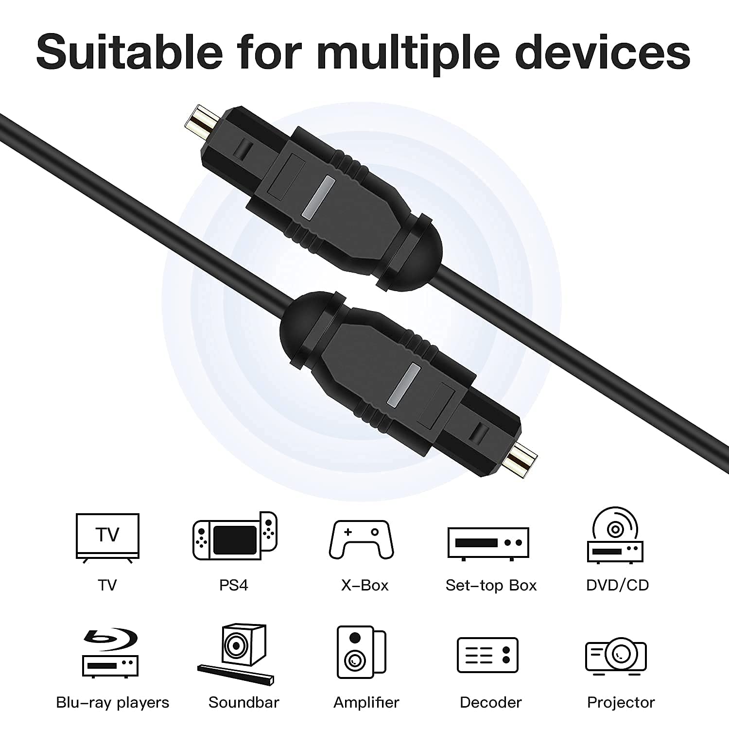2 PCS Digital Optical Audio Cable 6ft1.8M - [24K Gold-Plated, Ultra-Durable] Slim Optical Cable Digital Audio Cable for Home Theater, Sound Bar, TV, PS4, Xbox, PlayStation & More