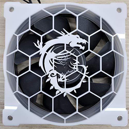 120mm Computer Case Fan Cover with Unique Hexagon MSI Dragon Design - Great for RGB aRGB LED Lighting - White