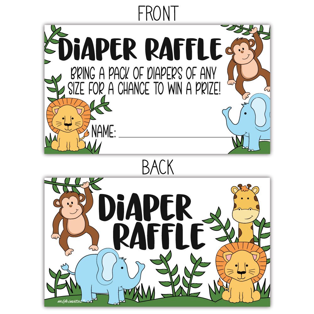 50 Safari Jungle Animals Diaper Raffle Tickets for Baby Shower - Invitation Inserts