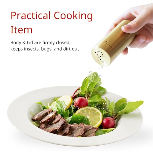 2Pcs Stainl Steel Salt Pepper Salt Pepper Shakers Coarsen - Gold, 8.8X3.8cm
