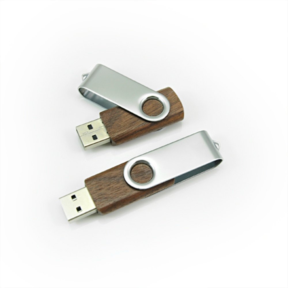 5 Pack Metal Rotation Walnut Wood 2.0/3.0 USB Flash Drive USB Disk Memory Stick with Wooden (3.0/16GB)