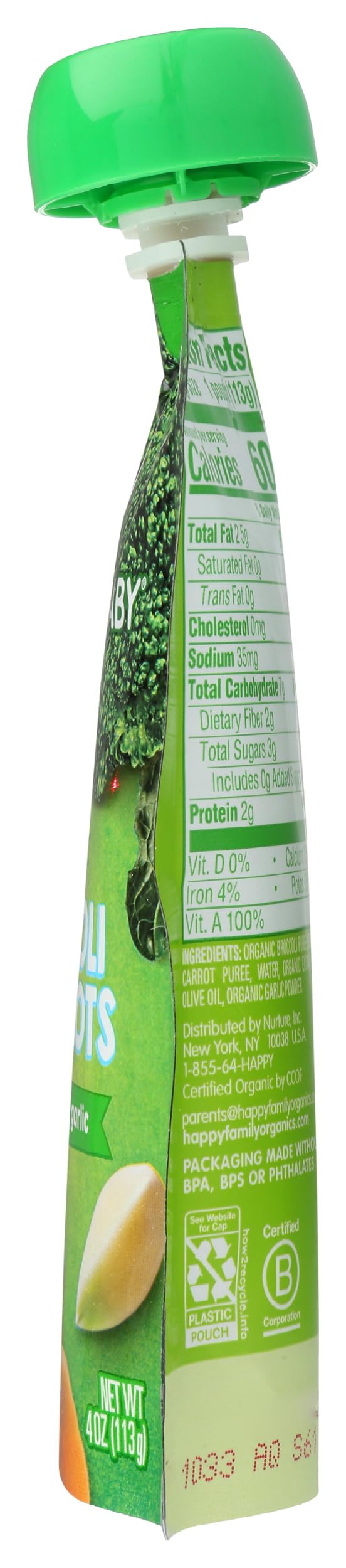 HAPPY BABY Organic Broccoli & Carrots with Olive Oil & Garlic Baby Food, 4 OZ