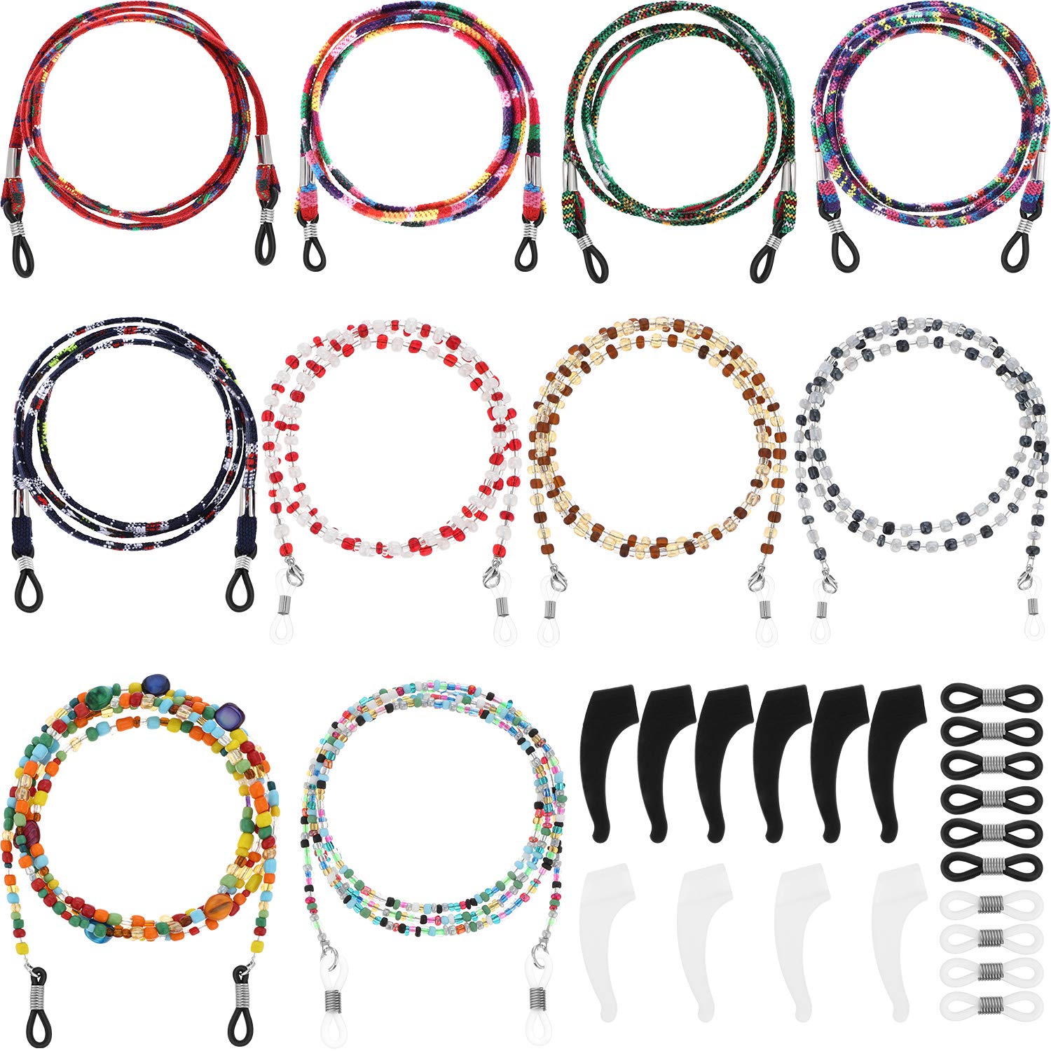 10 Pieces Eyeglass Chains Elegant Eyewear Retainer Beaded Eyeglass Strap Holder with Anti-Skid Ear Hooks and Silicone Eyeglasses Retainers (Classic Style)