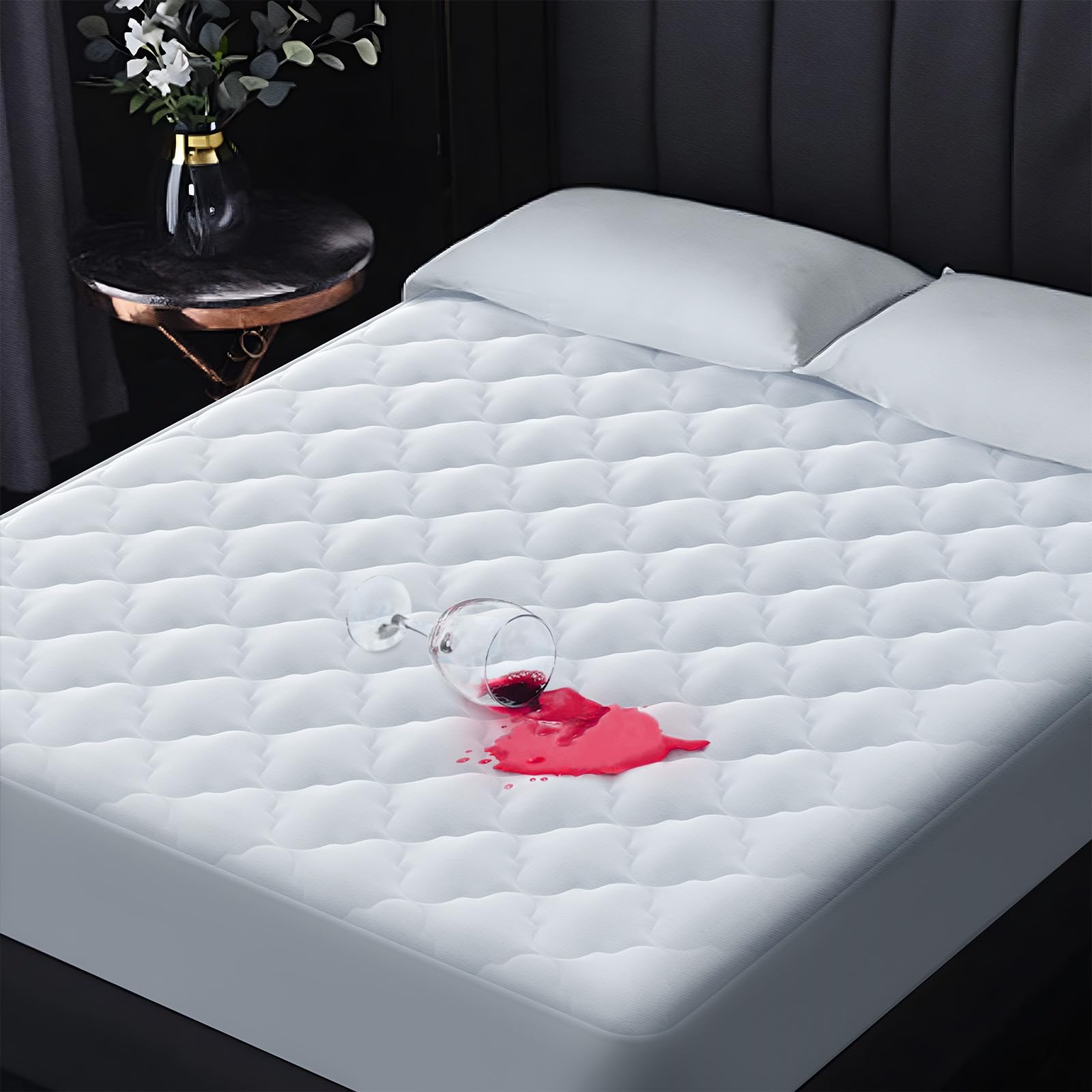 100% Waterproof King Mattress Protector with 1.5X Thicker Filler, 3D Quilted Machine Washable Mattress Pad, Quiet Fitted Breathable Soft Hypoallergenic Mattress Cover Vinyl-Free, 8-21'' Deep Pocket