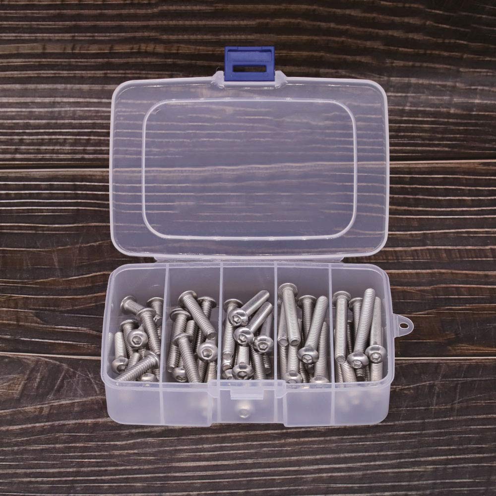 90 PCS Button Head Socket Head Cap Screws Bolts Assortment Kit, 1/4-20 UNC x 1/2",3/4",1",1-1/4", 1-1/2", 18-8 Stainless Steel 304, Allen Hex Drive