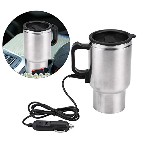 12V Car Heating Cup, 450ml/15oz 60W Stainless Steel Travel Heating Cup Car Heated Mug, Travel Car Kettle Heating Mug for Heating Water, Coffee, Milk, Tea