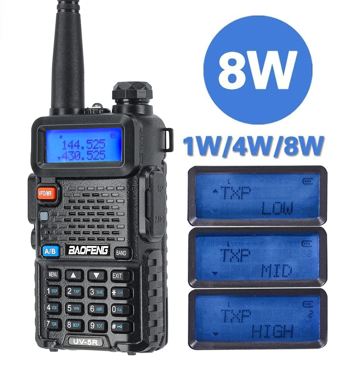 BAOFENG UV-5R 8W Dual Band VHF/UHF Two Way Radio Long Communication Range Walkie Talkie with More 3800mAh Battery,USB Programming Cable,Hand Mic,TL771 Antenna,Acoustic Tube Surveillance Earphone