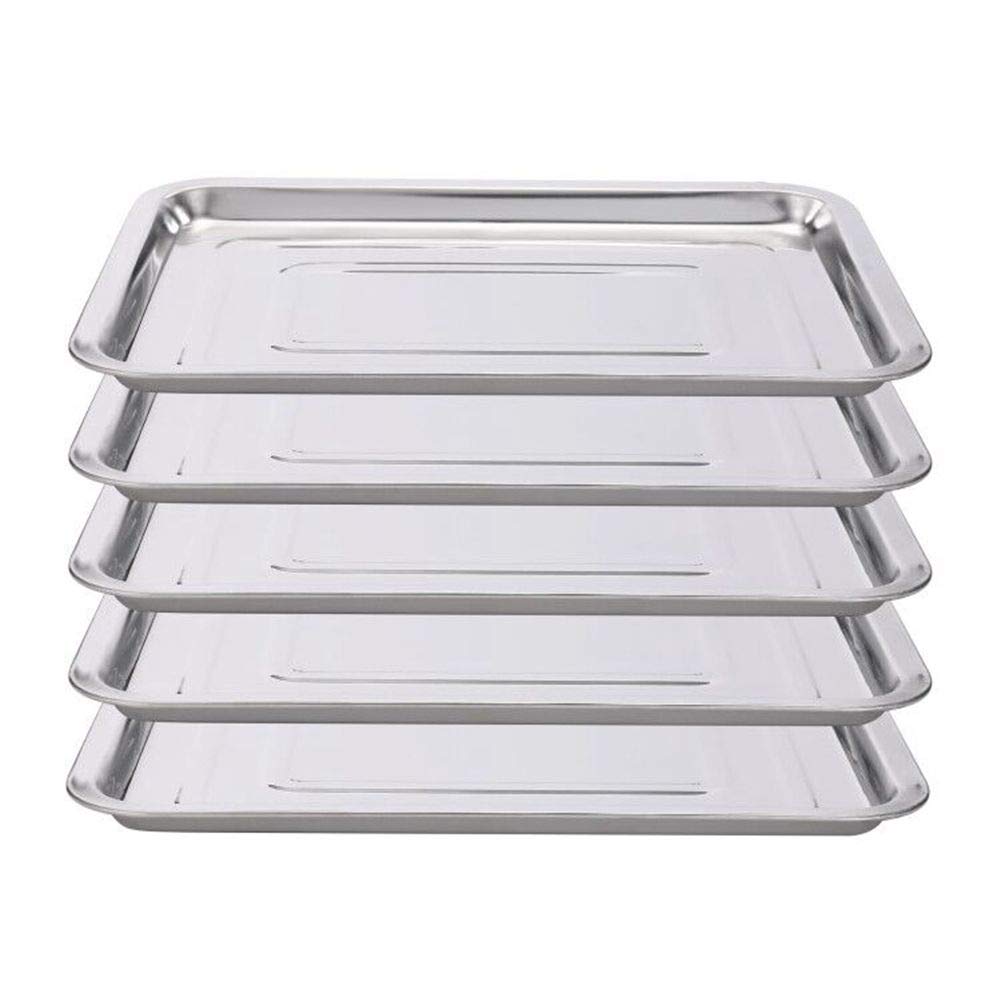5 Pack Stainless Steel Tray,DOWEI 13 1/2" x 10" Professional Medical Surgical Stainless Steel Tray Dental Body Piercing Instrument Tool Flat Supplies