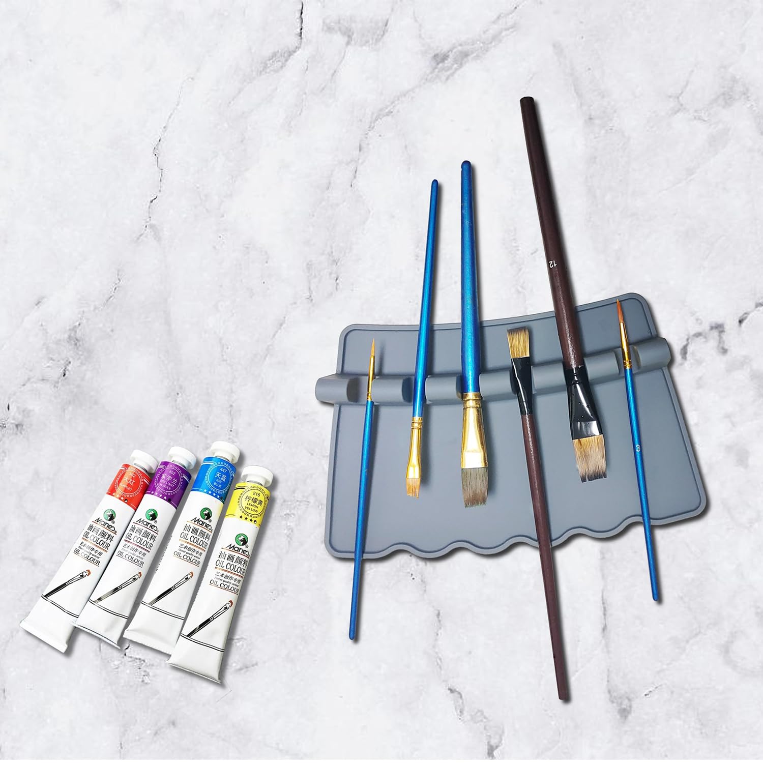 2 Pack Silicone Paint Brush Holders, Large Paint Brush Rest with 6 Slots, Suitable for Watercolor, Oil, Acrylic Painting Brushes (Grey)
