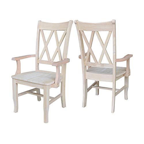 IC International Concepts Double X-Back Arms Dining Chairs, Height, Unfinished