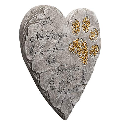 OBSI Pet Memorial Stone - Gray | Dog or Cat Garden Stone Heart Paw Print | Headstone Memory Gifts for Pet Loss