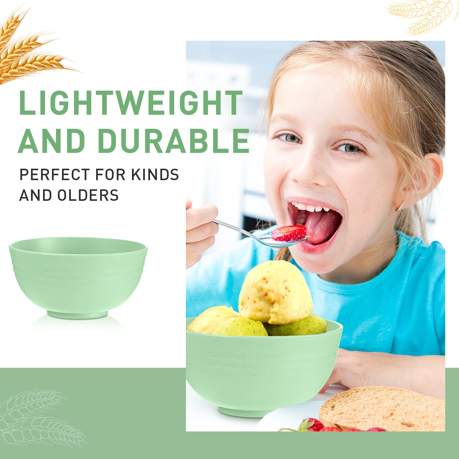 18 Pcs Unbreakable Cereal Bowls 24 Oz Microwave and Dishwasher Safe Wheat Straw Fiber Lightweight Bowl Soup Bowls Microwavable Kitchen Bowls for Serving Salad Rice Pasta (Green)