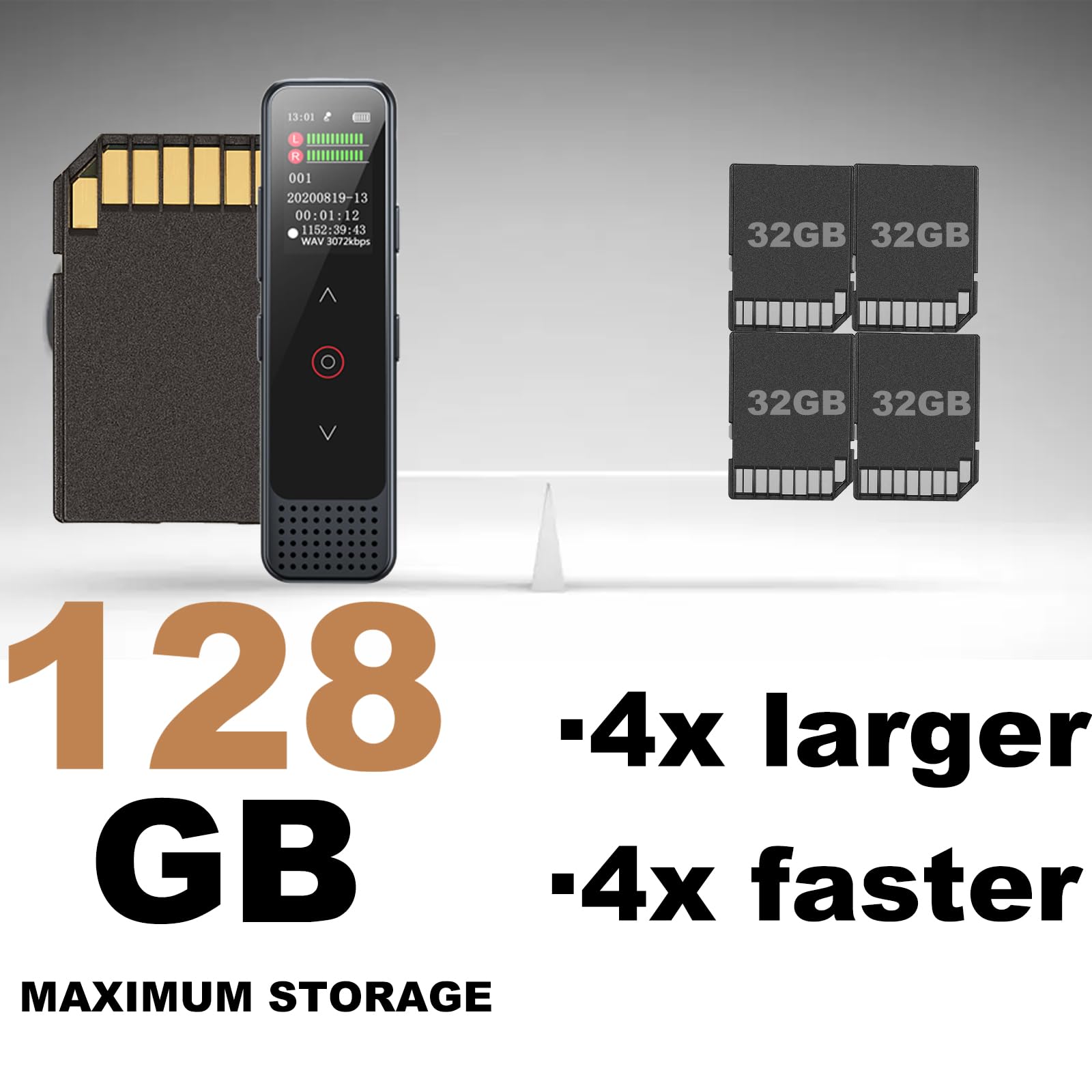 128GB Digital Voice Recorder with Playback, Small Voice Activated Recording Device for Lectures & Meetings, Bluetooth Noise Cancelling Audio Recorder Device, 18hrs Live Monitor with Earphones