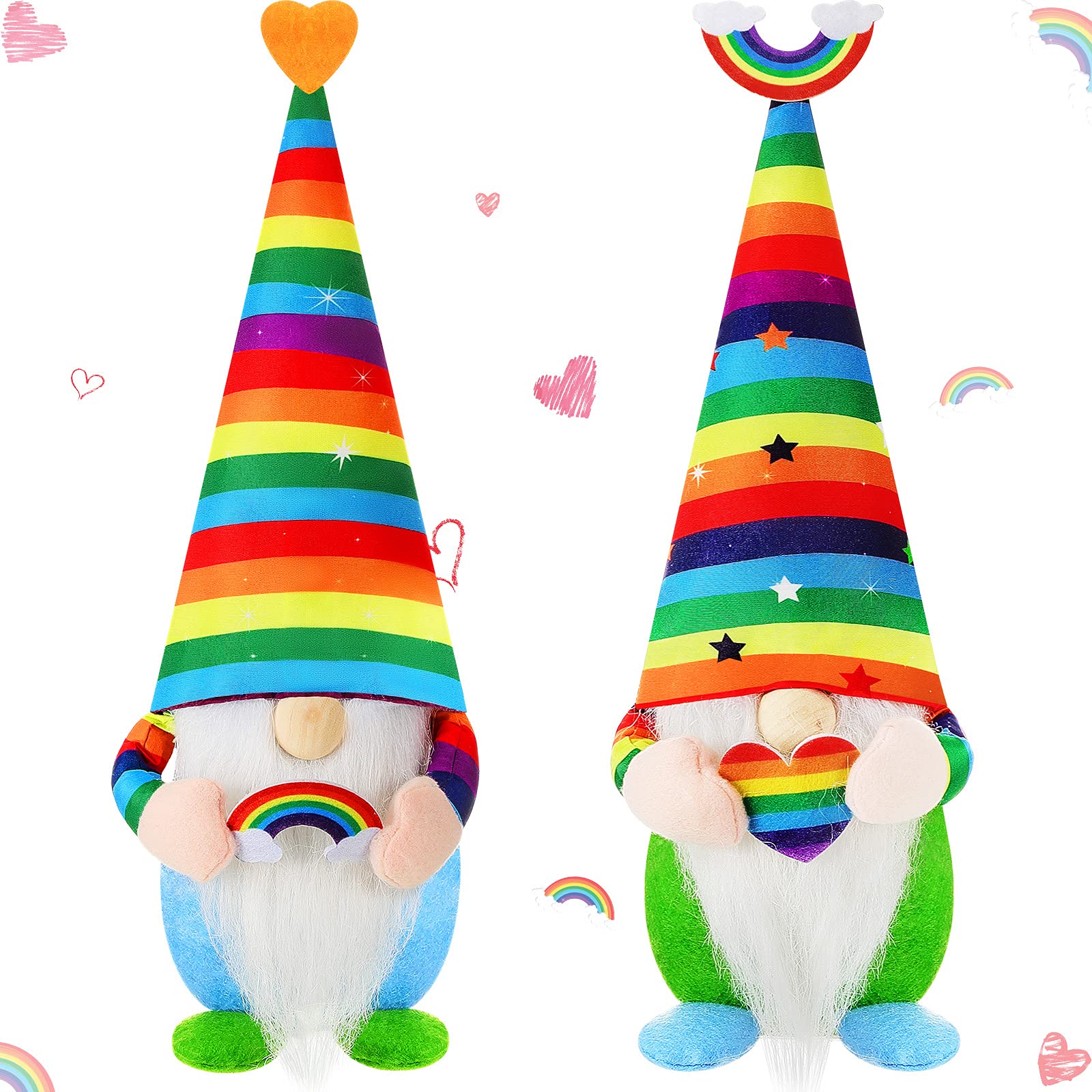 2 Pieces Large Rainbow Gnome Decoration Nisse Pride Gnome Ornaments Gnome Rainbow Plush Decor Felt Gnome Tiered Tray Ornaments Scandinavian Tomte Gnome Sign for Christmas Home Farmhouse Decoration