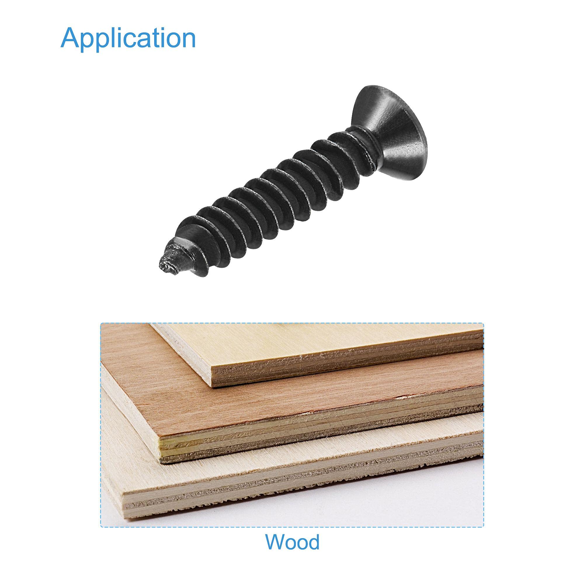 uxcell M3 x 16mm Wood Screws Phillips Flat Head Carbon Steel Self Tapping Screws Black 200pcs