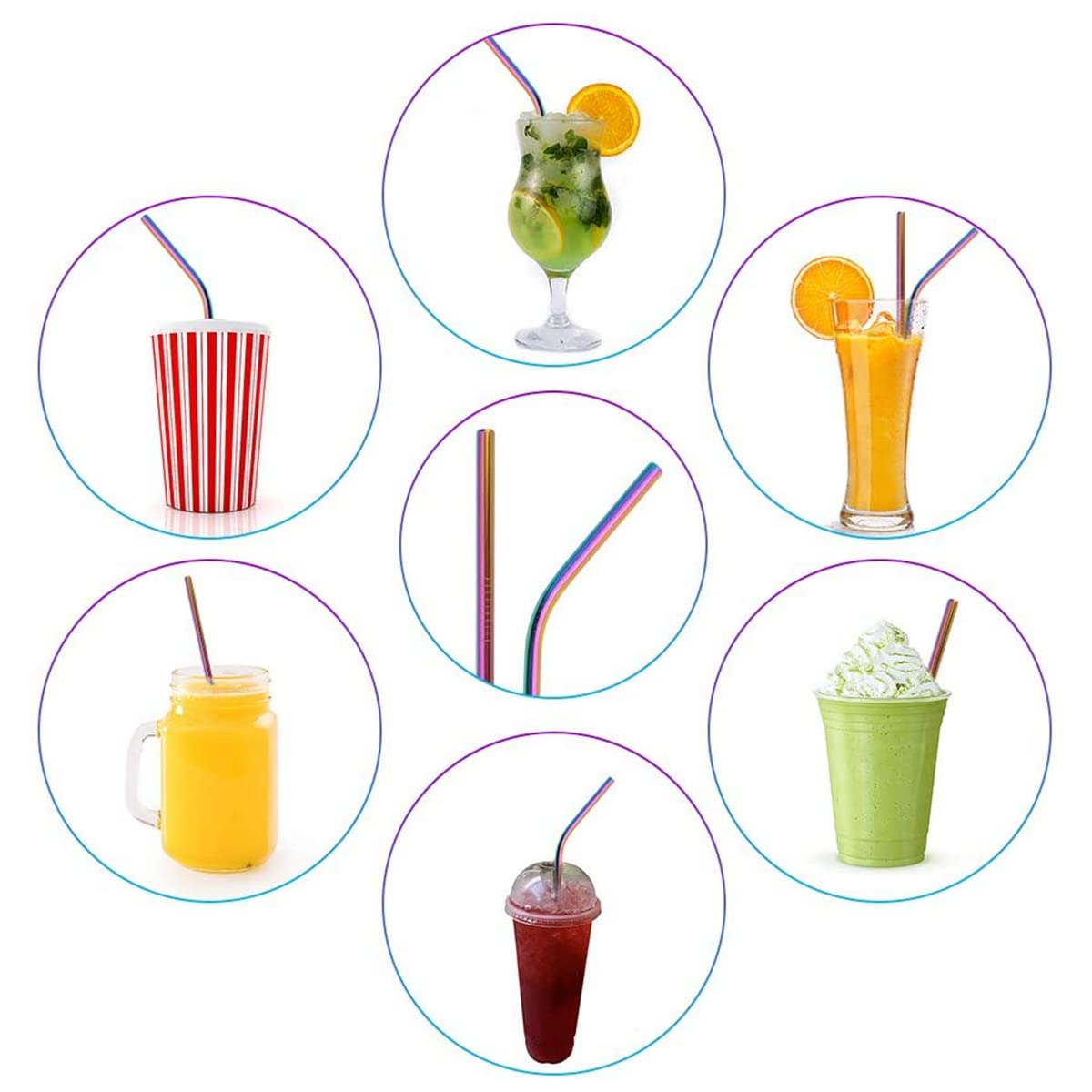 15pcs Reusable Metal Straws with 5 Cleaning Brushes - 18/8 Stainless Steel Straws with 5 Straight 5 Bent 5 Boba Straws - Eco Friendly Drinking Straws with Case for Party Drinkware (Gold)