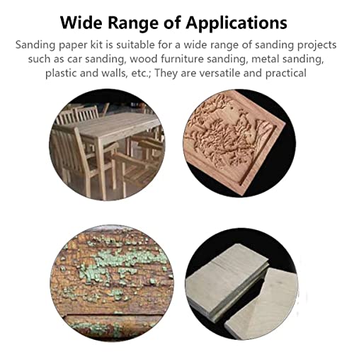 120Pcs Micro Detail Sander Paper Kit Micro Zip Finger Sander Handle Mini Mouse Sander 3.5 x 1 Inch Silicon Carbide Assorted Grit of 400 600 800 1200 1500 2000 for Wood Polishing Metal Automotive