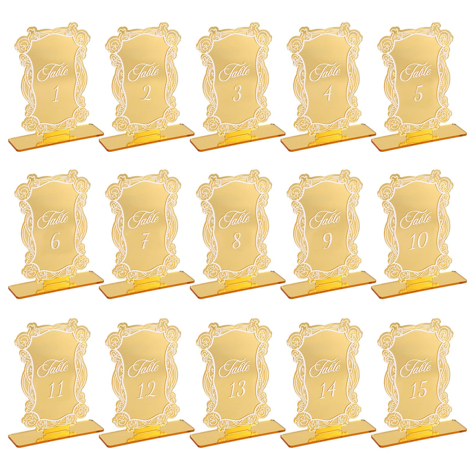 15 pcs Modern Arch Gold Table Numbers for Wedding Reception, Acrylic Signs and Holders ,Perfect for Centerpiece, Reception, Decoration, Party, Anniversary, Event(4x6 Inch)