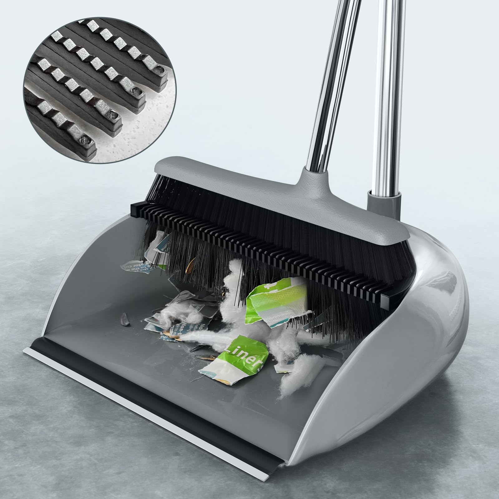 2 sets of Duhao Broom and Dustpan Sets for Home,Long Handle Broom with Upright Standing Dustpan,Broom and Dustpan Combo for Home Room Kitchen Office Lobby