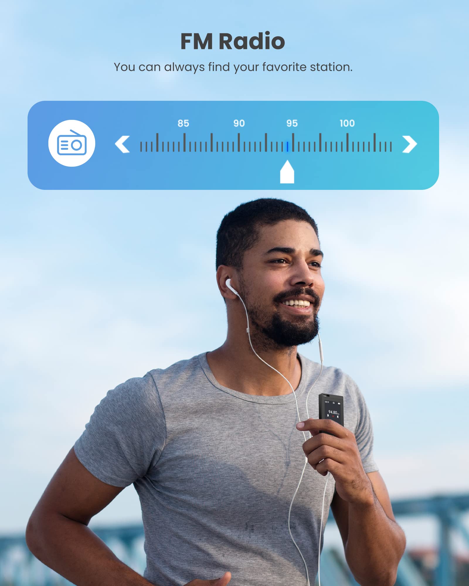 128GB MP3 Player - Music Player with Bluetooth 5.2 HiFi Sound Shuffle Single Loop FM Radio Built-in HD Speaker Voice Recorder Mini Design Ideal for Sport (Earphones Included)