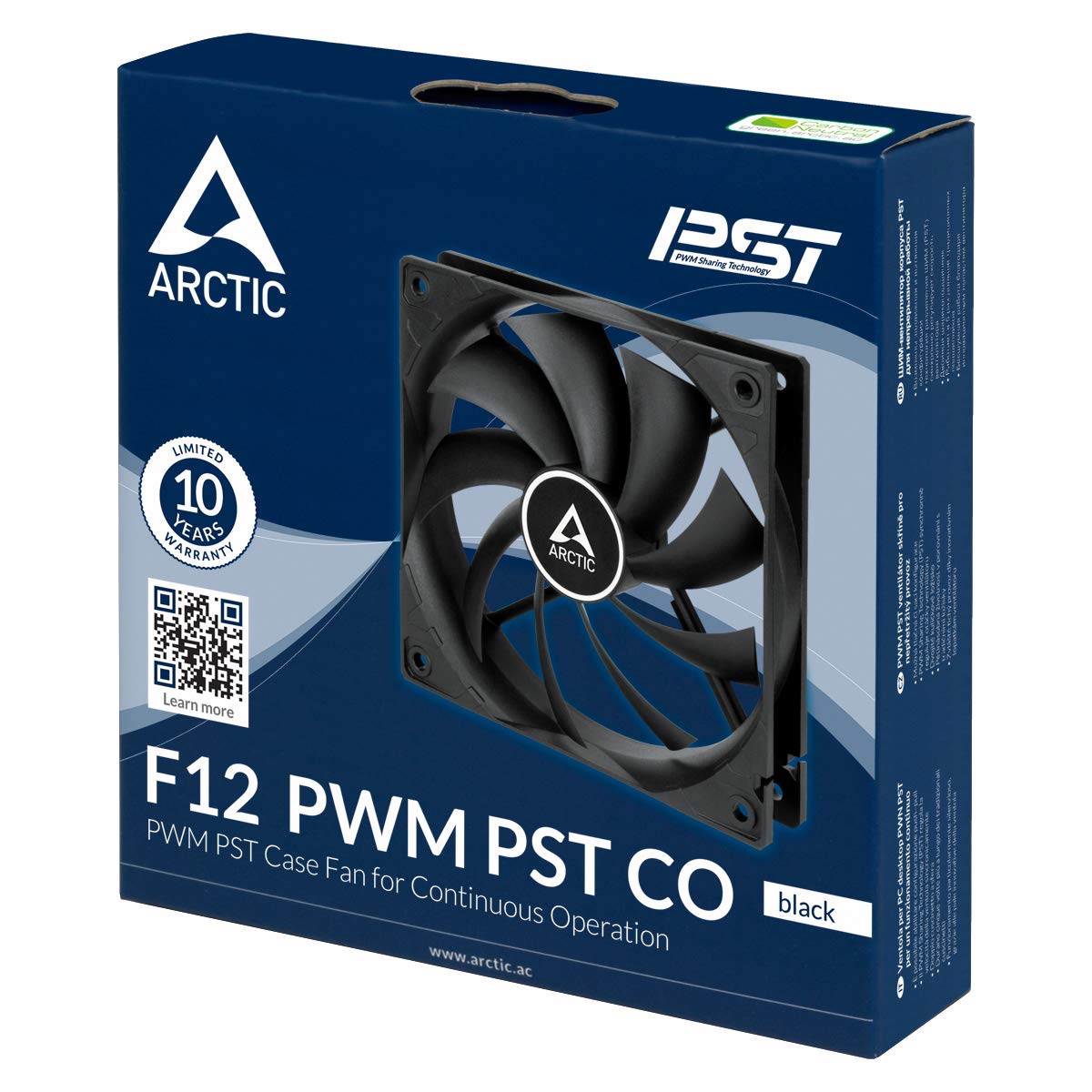 ARCTIC F12 PWM PST CO - PC Fan, 120mm Fan, PC Case Fan with PWM Sharing Technology (PST), Dual Ball Bearing for Continuous Operation, Computer, Fan Speed: 230-1350 RPM - Black