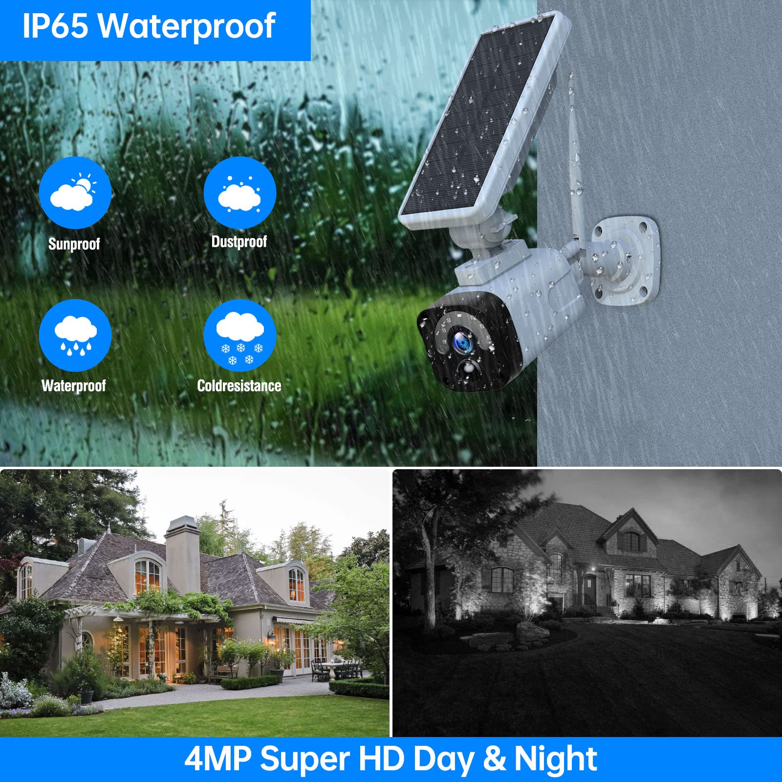 100% Wire-Free 3MP Solar Security Camera with Base Station (Solar Camera)