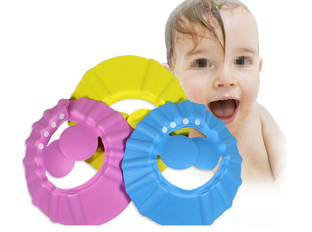 3PCS Soft Adjustable Bath Accessories Shampoo Shower Cap Hat with Earmuff Cover Hair Washing Shield Hat Hair Cutting Protector for Baby Kids Toddler Children(Color Random)
