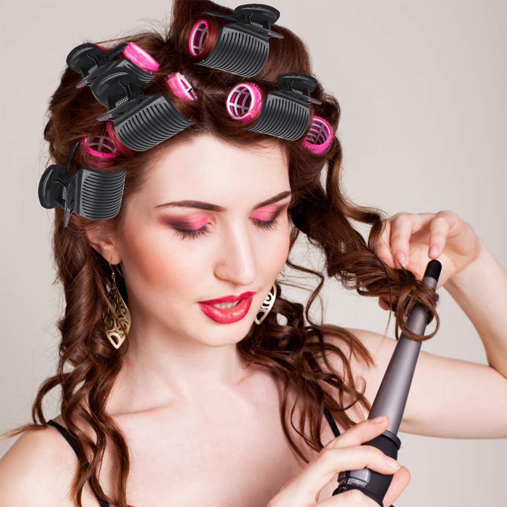 18 Pieces Hot Roller Clips Plastic Hair Curler Claw Clips Replacement Roller Clips for Small, Medium, Large and Jumbo Hair Rollers (Black)