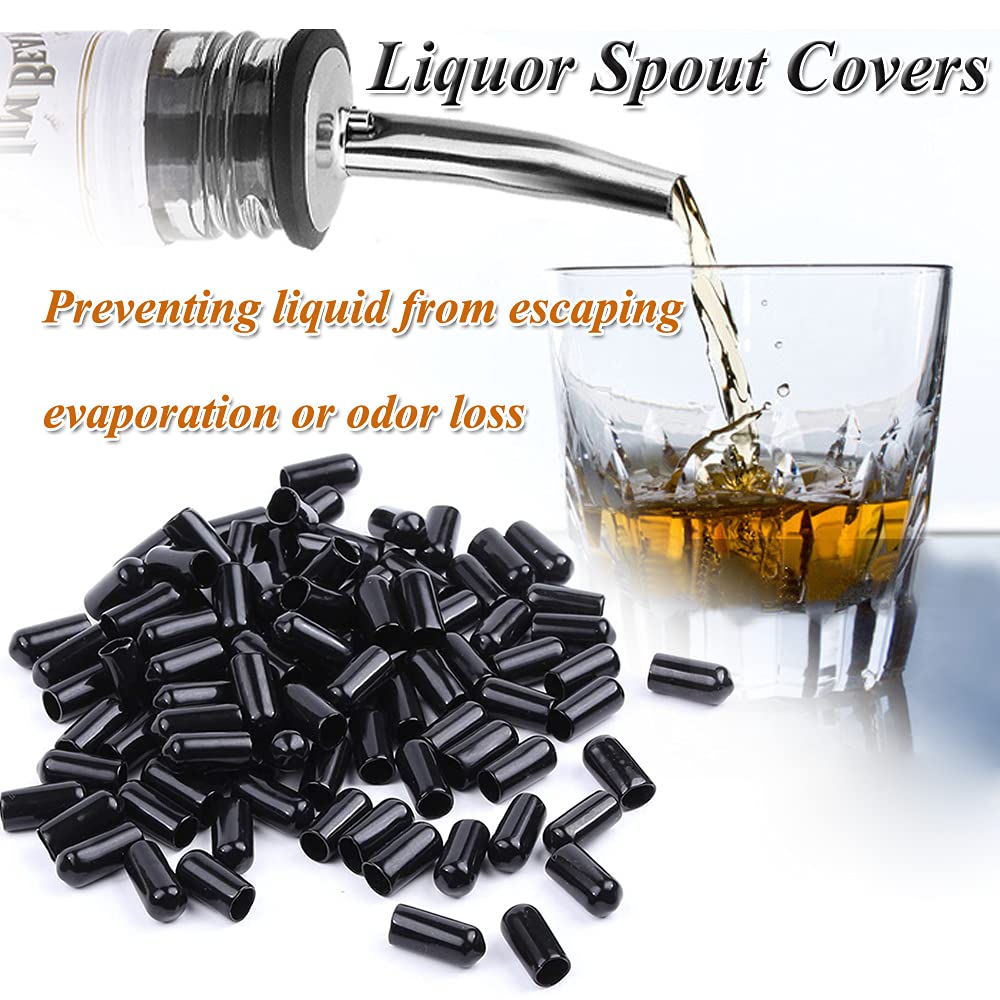 100 Pcs Pourers Dust Covers,liquor spout covers, Dispenser Spout Dust Rubber Caps for Olive Oil Liquor Bottles, Black (Black)