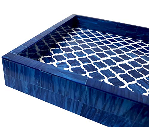 A Bone Exotic Designer Handmade Tray Kitchen Usage Coffee Table Top Drinks Serve Trays Vintage Square Blue Tray,12X12, Blue & White