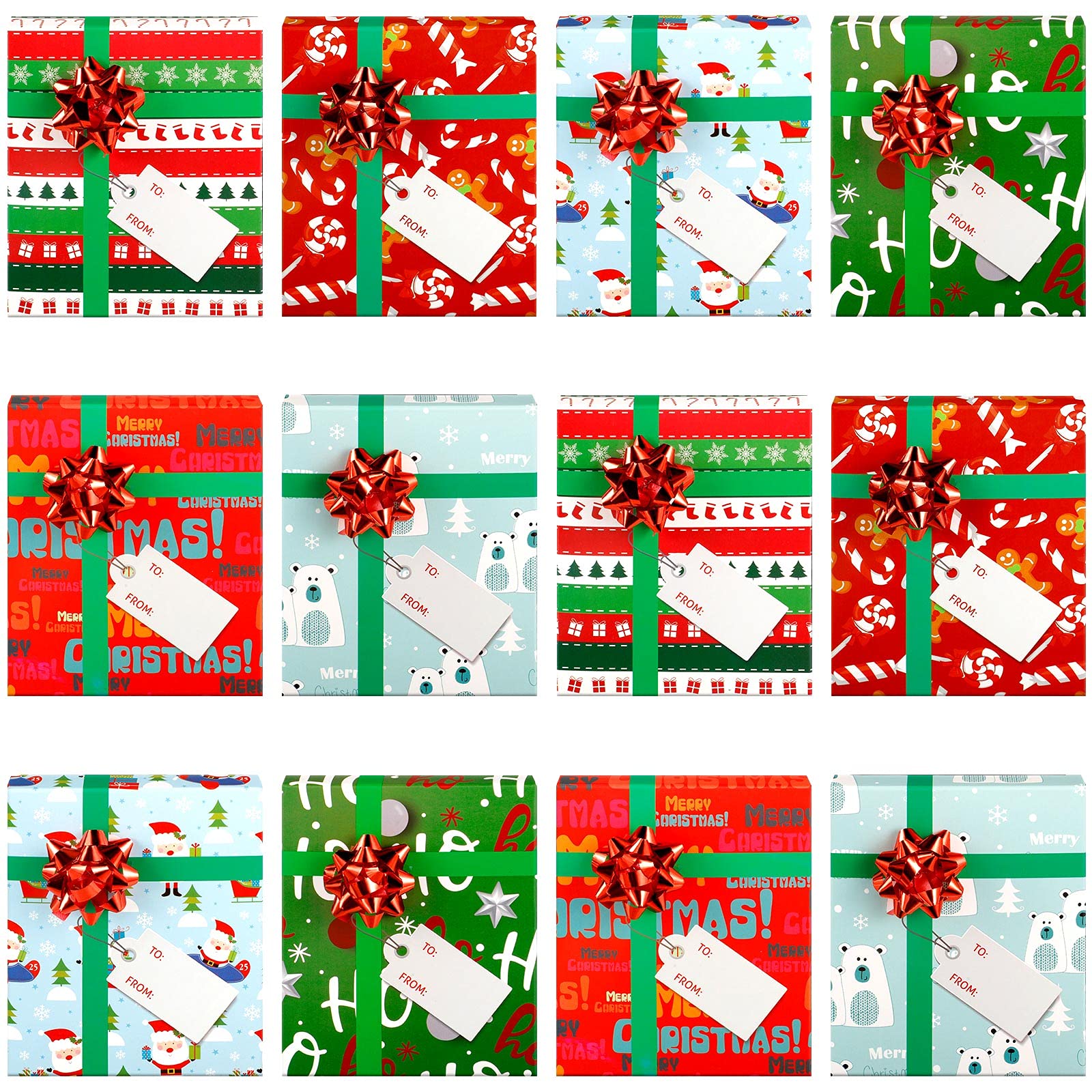 12 Pieces Christmas Gift Card Holder Boxes Set, Small Boxes for Christmas Presents with 12 Pieces Red Wrapping Bows,Colorful Christmas Boxes for Christmas Day Holidays Kids