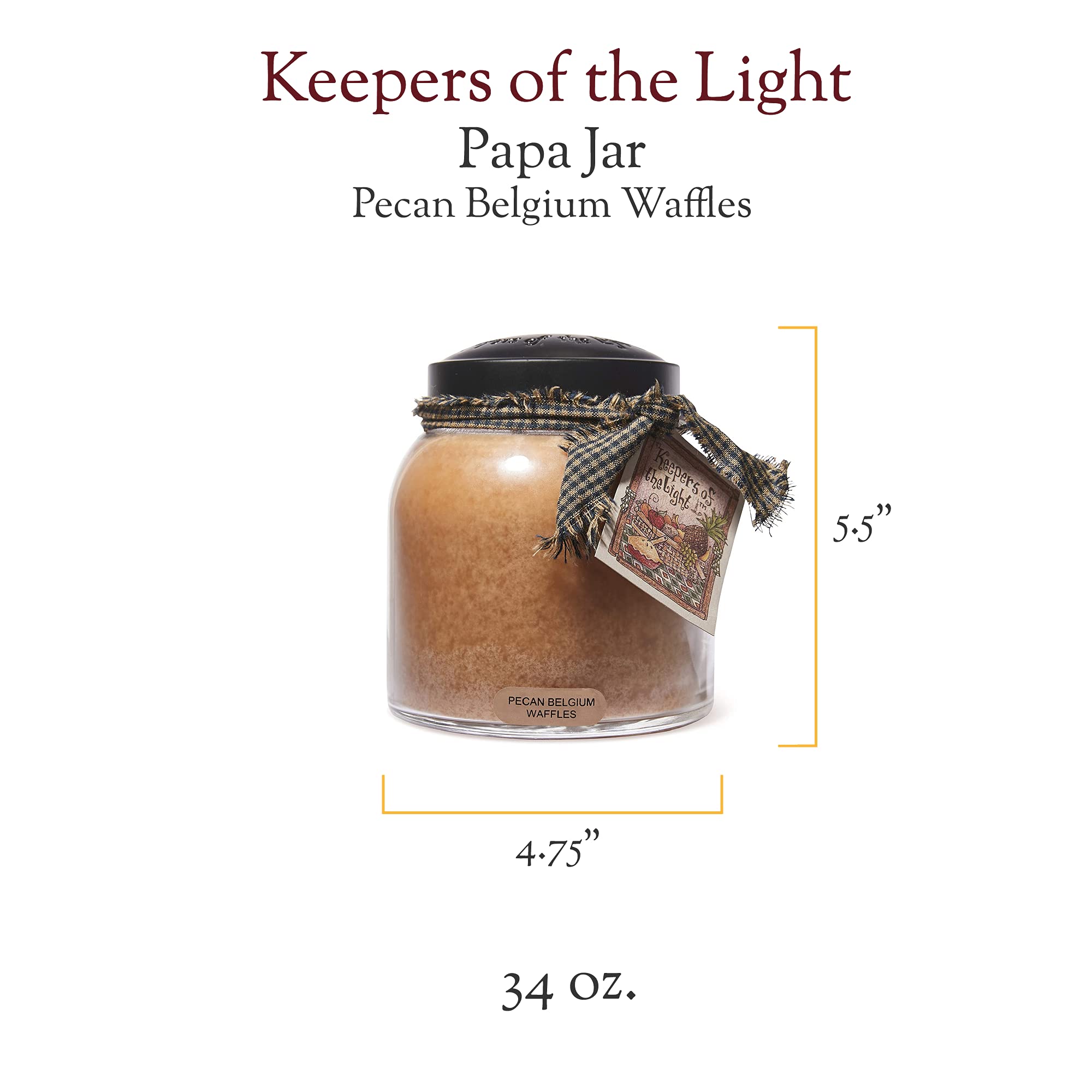 A Cheerful Giver — Pecan Belgium Waffles - 34oz Papa Scented Candle Jar with Lid - Keepers of the Light - 155 Hours of Burn Time, Gift for Women, Brown
