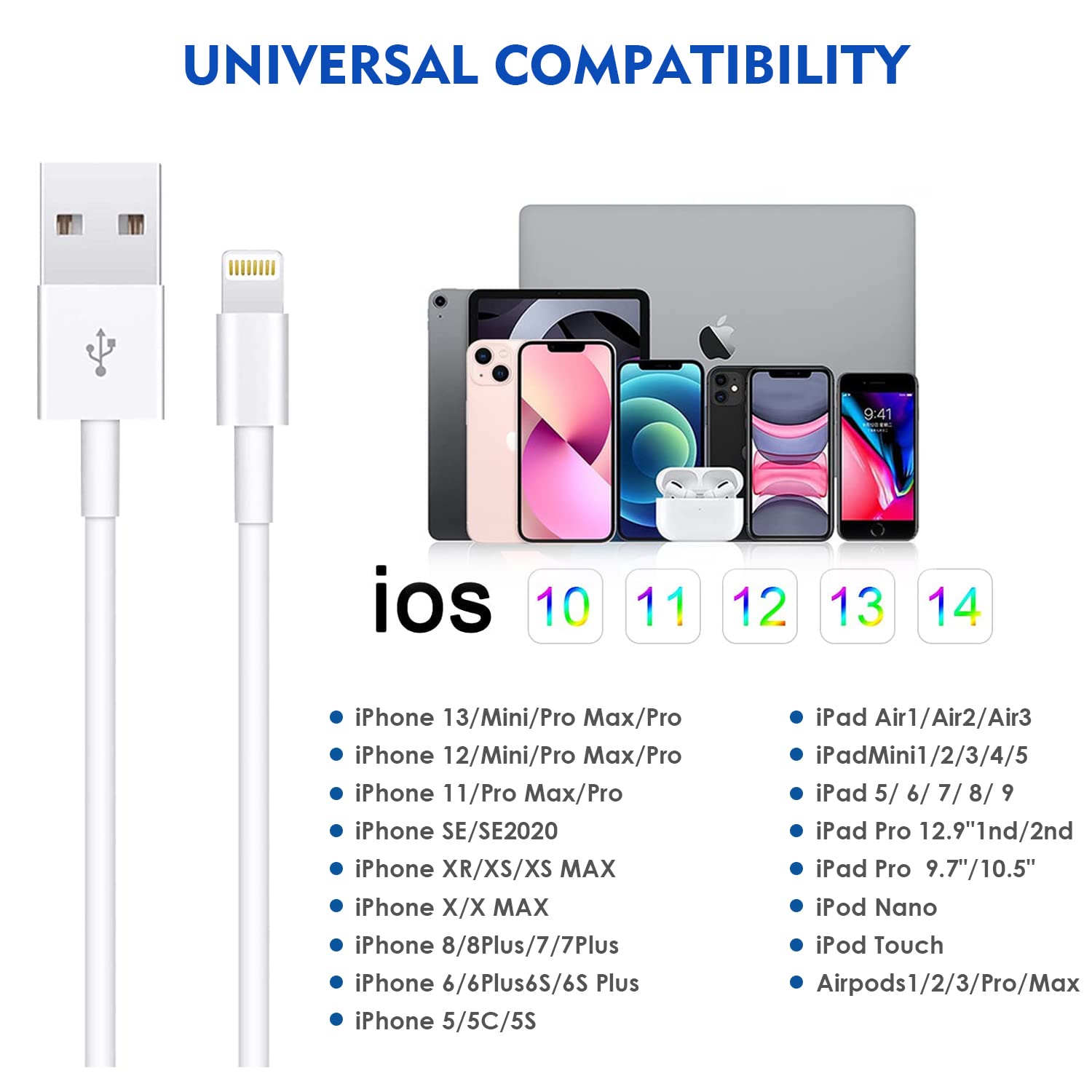 iPhone Charger, 2Pack 10FT Extra Long【Apple MFi Certified】 iPhone Charging Lightning Cable Fast Transfer Cord with USB Wall Apple Chargers Travel Plug Adapter for iPhone 13/12/11/SE 2020/X/XR/8/7
